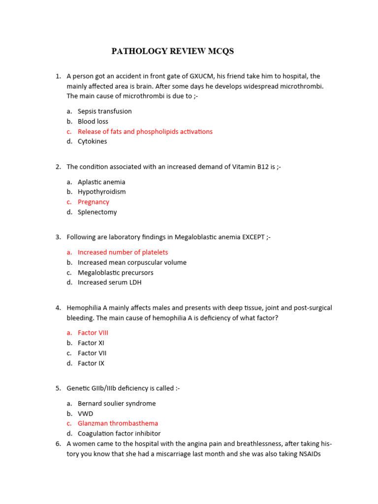 Pathology Exam Review MCQs(1) | PDF | Anemia | Kidney Disease