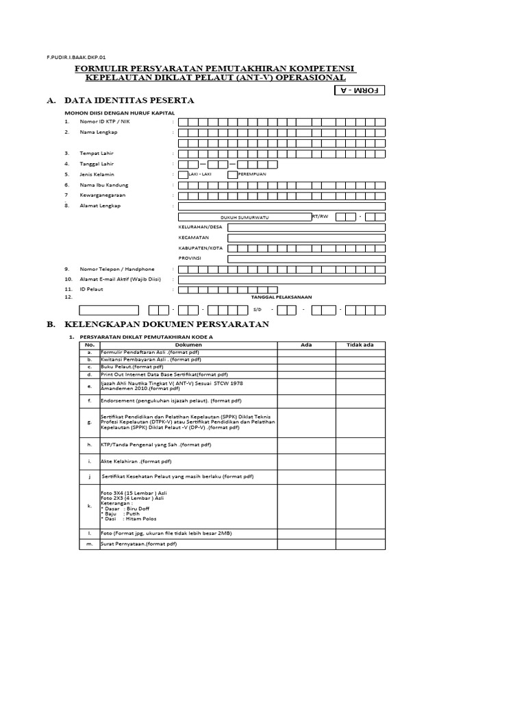 Formulir Pemutakhiran DP-V, Ab, Rating | PDF