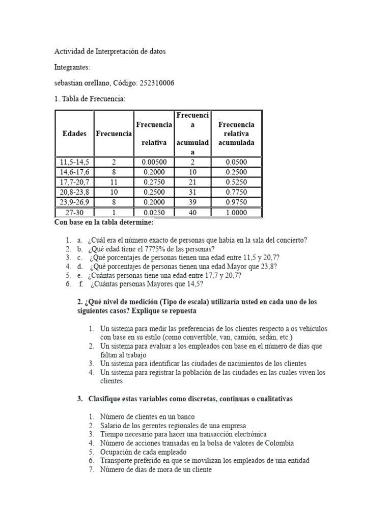 Actividad de Interpretación de Datos | PDF | Estadísticas