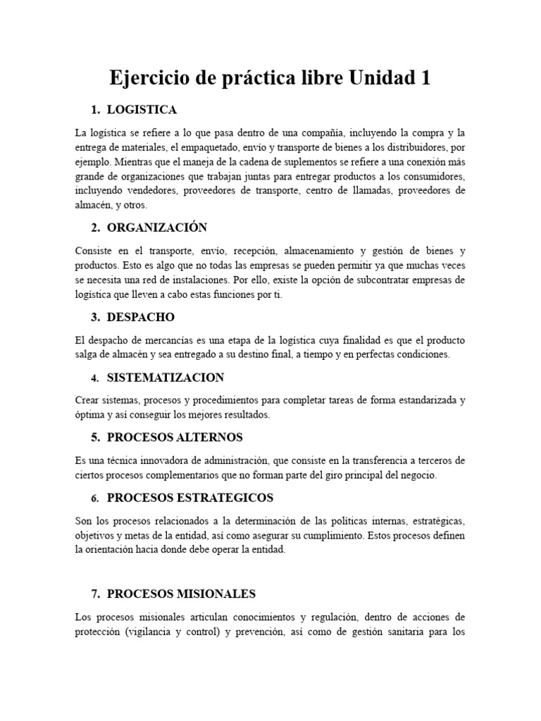 Ejercicio de práctica libre Unidad 1 | PDF | Logística | Business