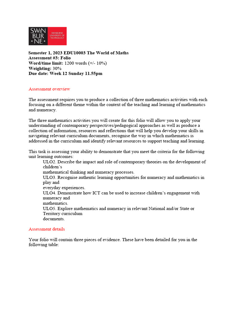 EDU10003 - AT3 - Assignment Outline | PDF | Curriculum | Educational Technology