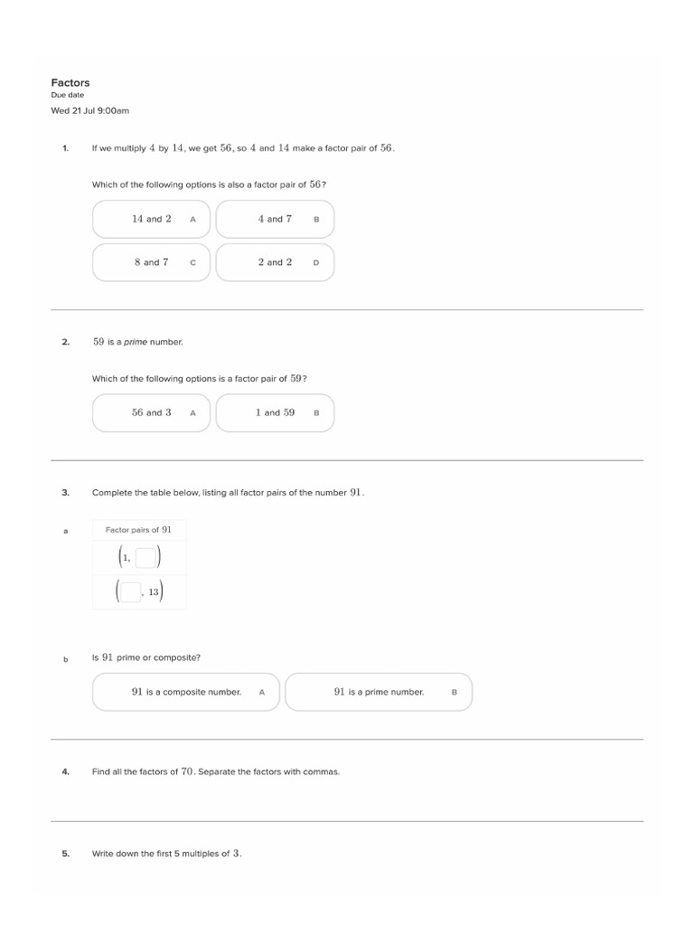 Grade 6 Factors Work | PDF