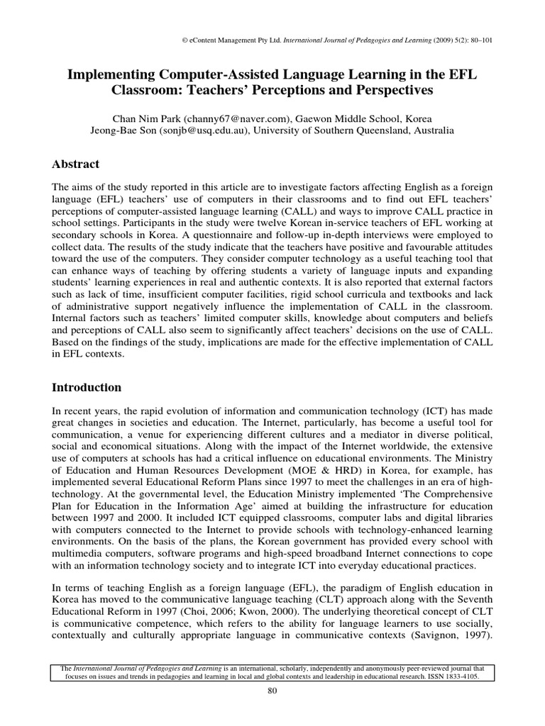 Implementing Computer-Assisted | PDF | Teachers | English As A Second Or Foreign Language