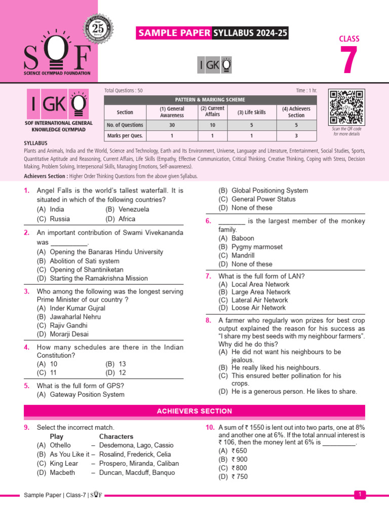 Igko Sample Paper Class-7 | PDF
