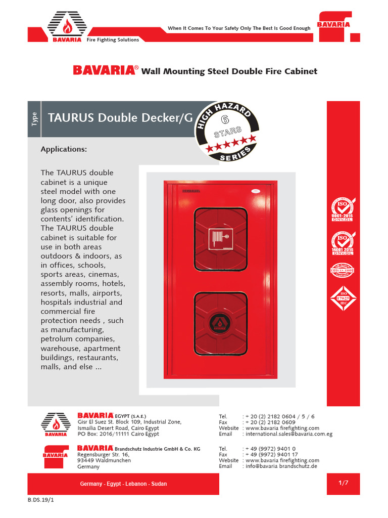 Bavaria Fire Cabinet Taurus Double Decker Glass | Download Free PDF | Valve | Door