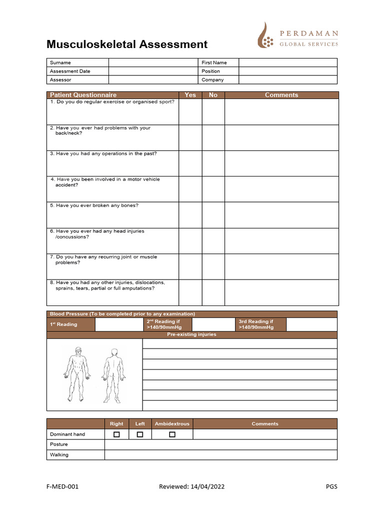 F-MED-001 Muscoskeletal Medical Assessment | PDF | Anatomical Terms Of ...