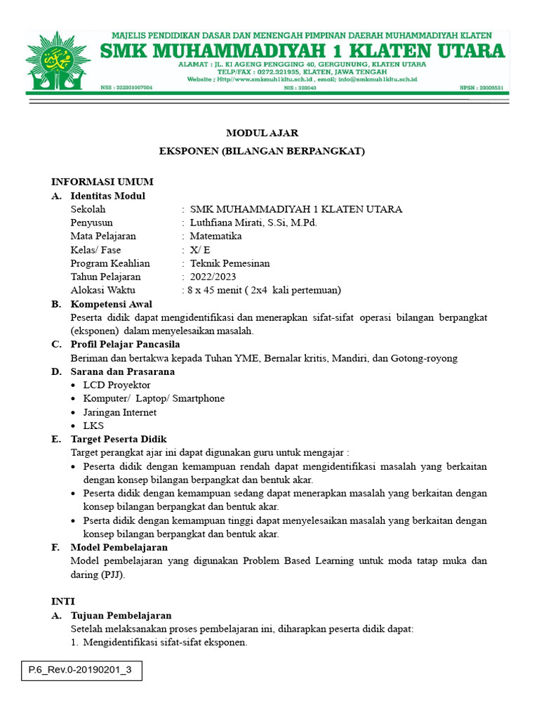 Modul X - 1. Eksponen | PDF