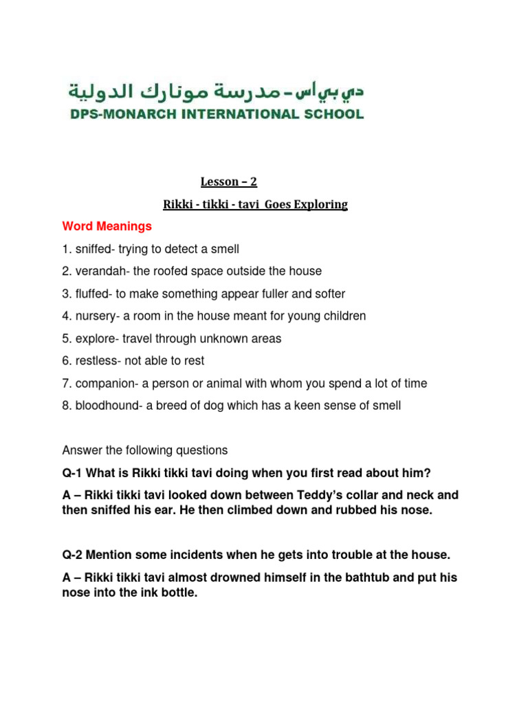 Chap2 - Rikki Tikki Tavi Notebook work | PDF