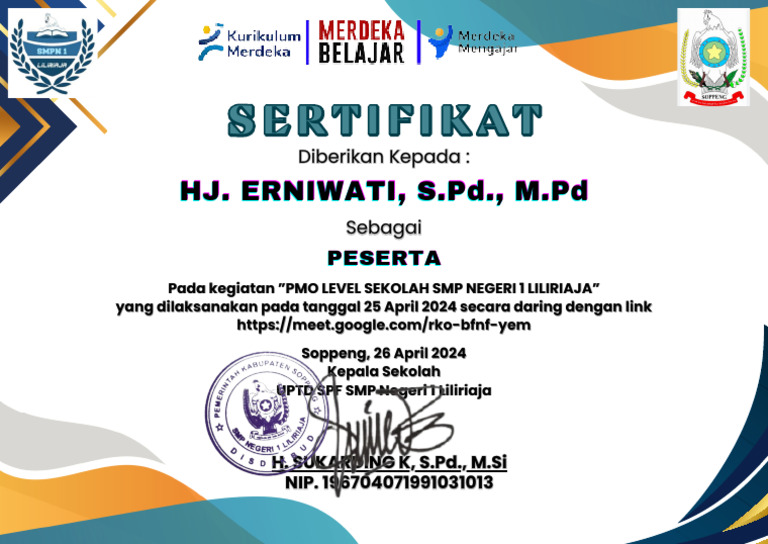 (Buat Banyak 1) SERTIFIKAT PMO SEKOLAH PENGGERAK | PDF