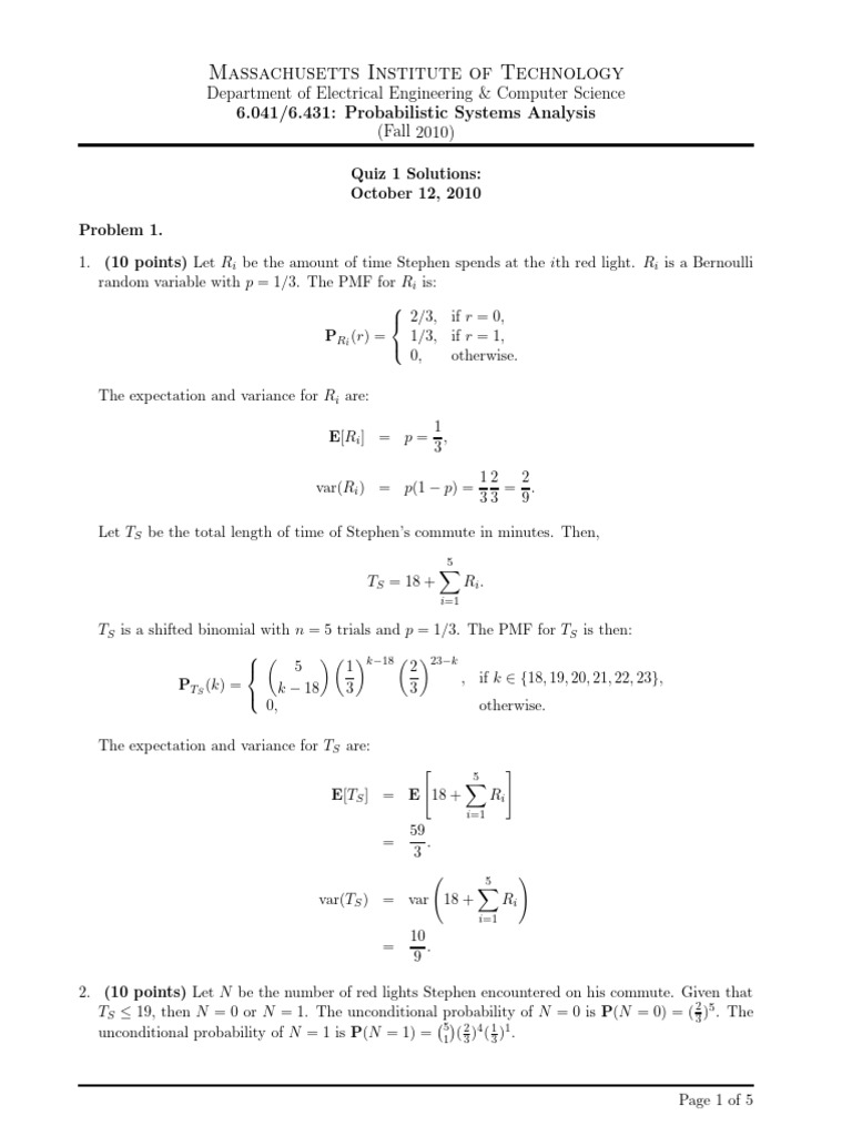 Quiz01 Sol | PDF | Variance | Measure Theory