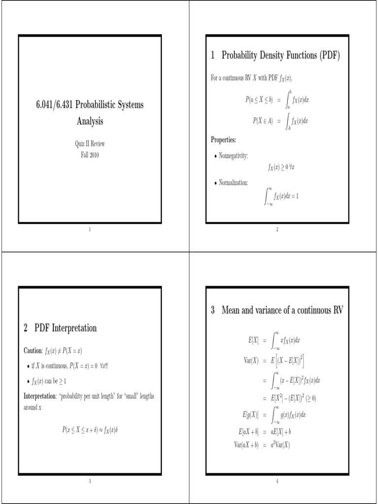 Quiz02 Review | PDF | Variance | Probability Density Function