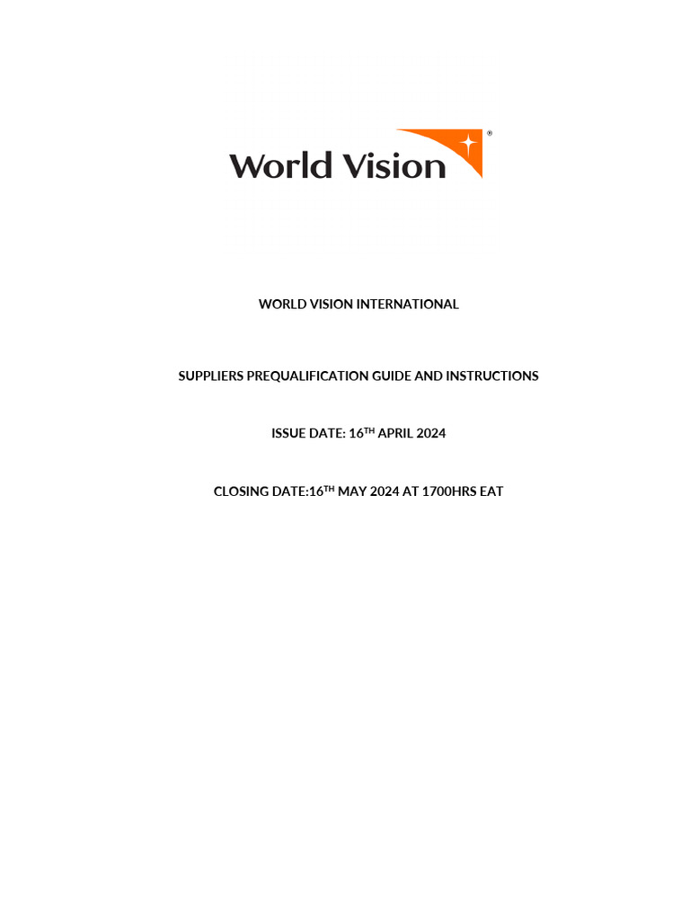 World Vision Supplier Prequalification Guide | PDF | Audit | Telephone