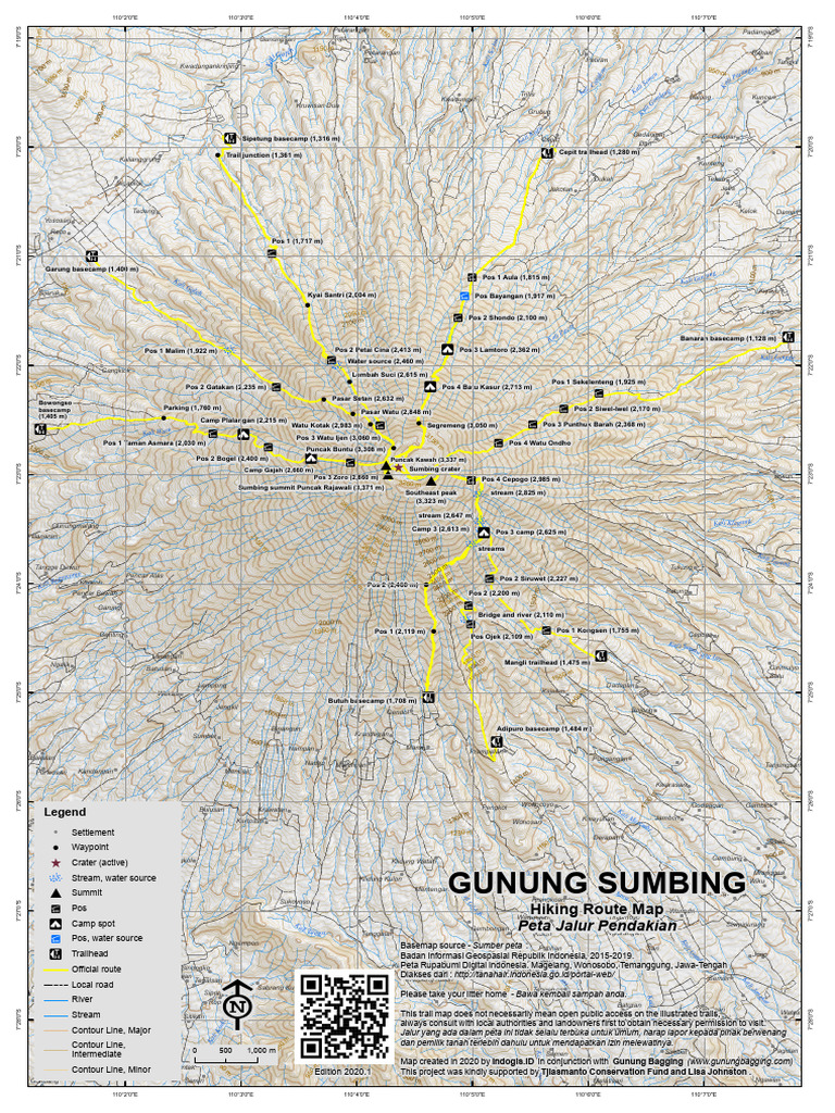 Gunung Sumbing Hiking Route Map | PDF