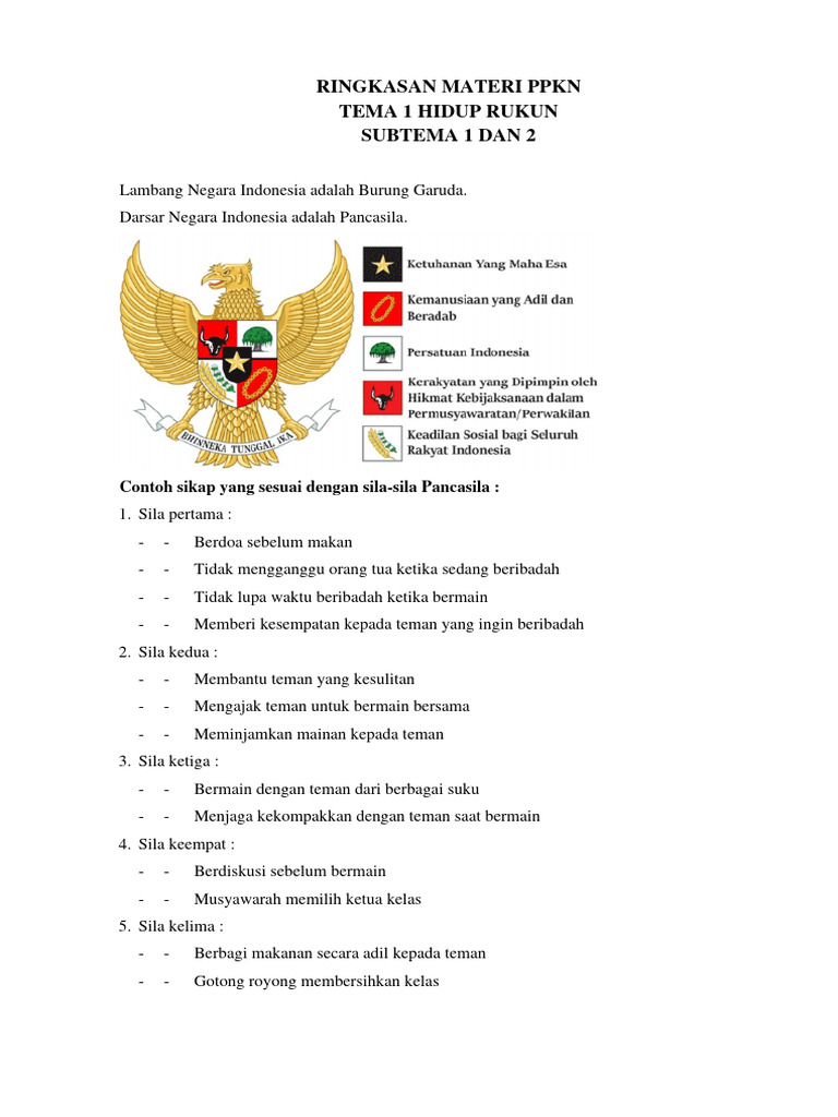 Ringkasan Materi Tema 1 ST1&2 4 | PDF | Seni & Disiplin Bahasa