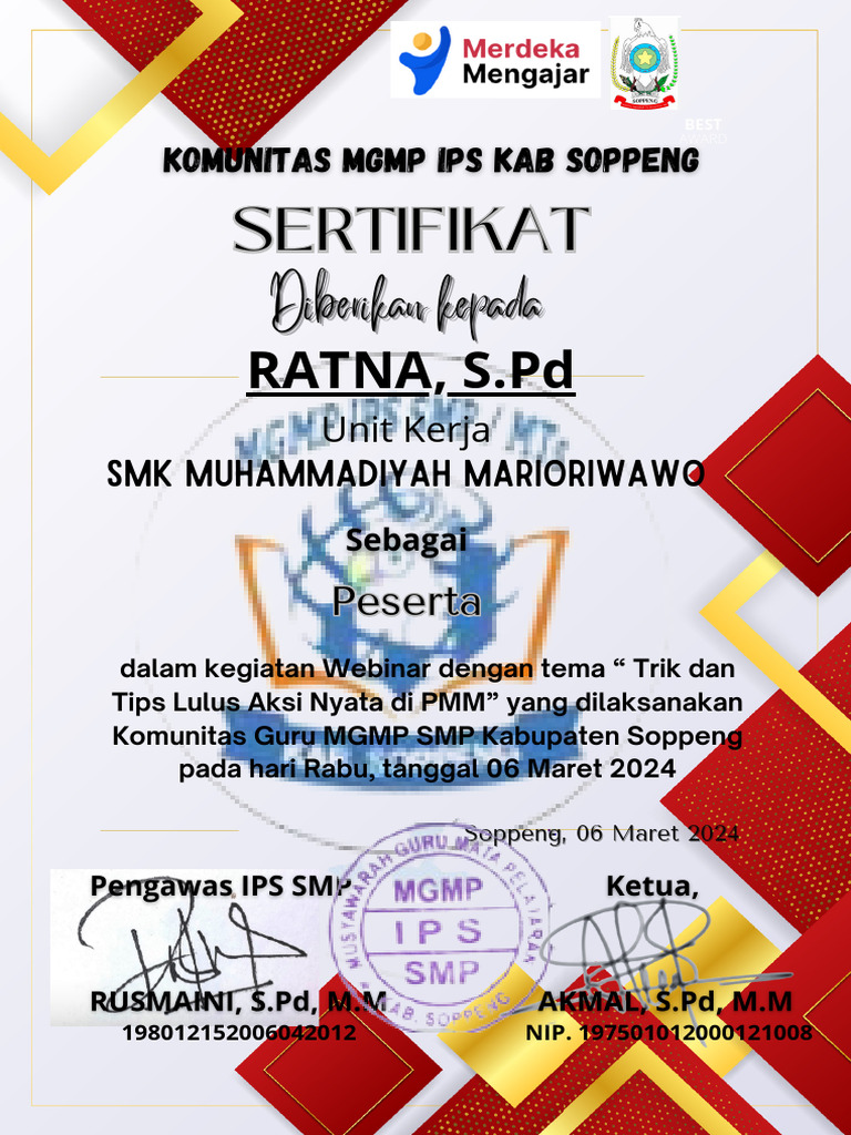 Sertifikat Webinar MGMP Ips | PDF | Karier & Perkembangan | Bisnis