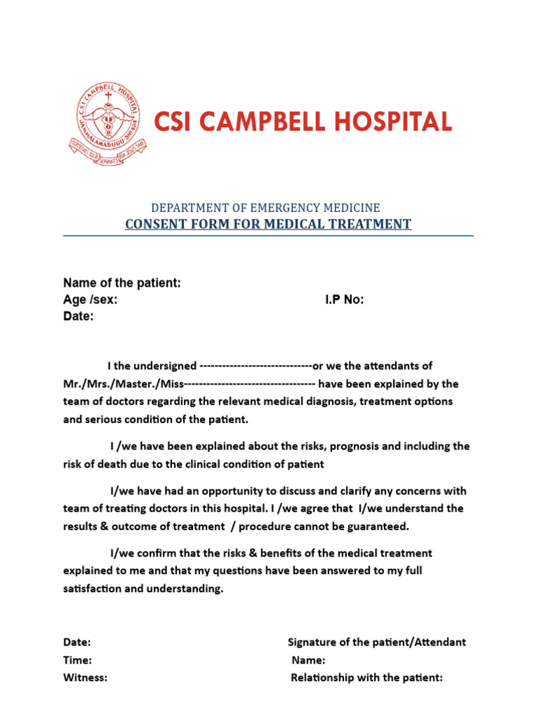 Emergency Medicine Consent Form | PDF