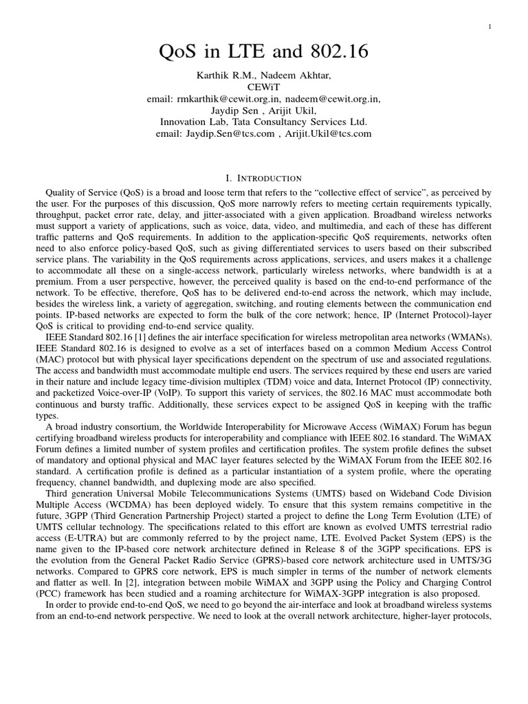 QoS in LTE and 802 16 | PDF | Quality Of Service | Computer Network