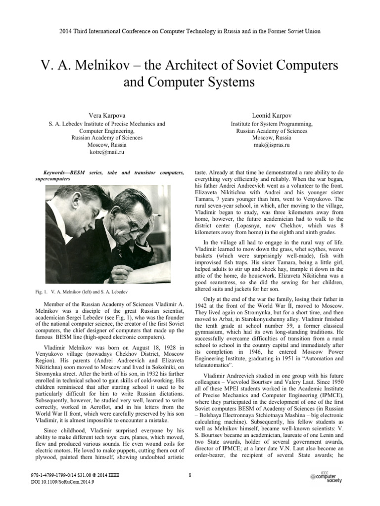 V. A. Melnikov - The Architect of Soviet Computers | PDF | System ...