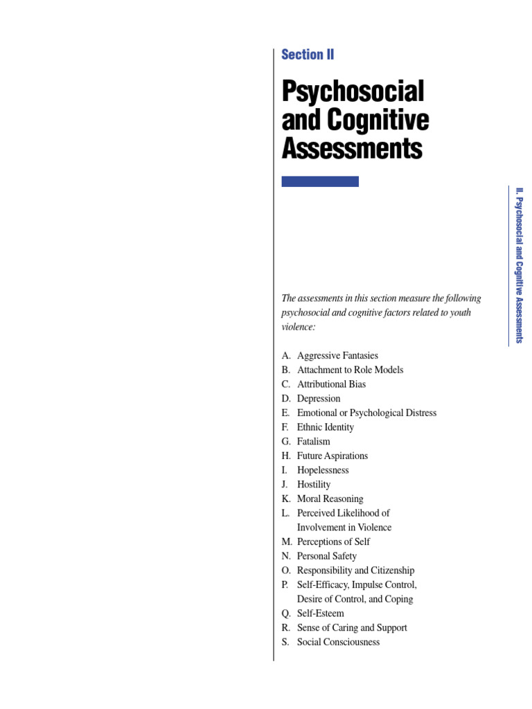 Psychosocial & Cognitive Assessments | PDF | Self Esteem | Major ...