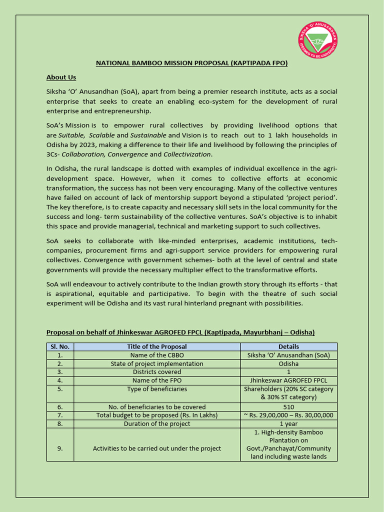 National Bamboo Mission Proposal (Kaptipada) | PDF | Bamboo | Irrigation