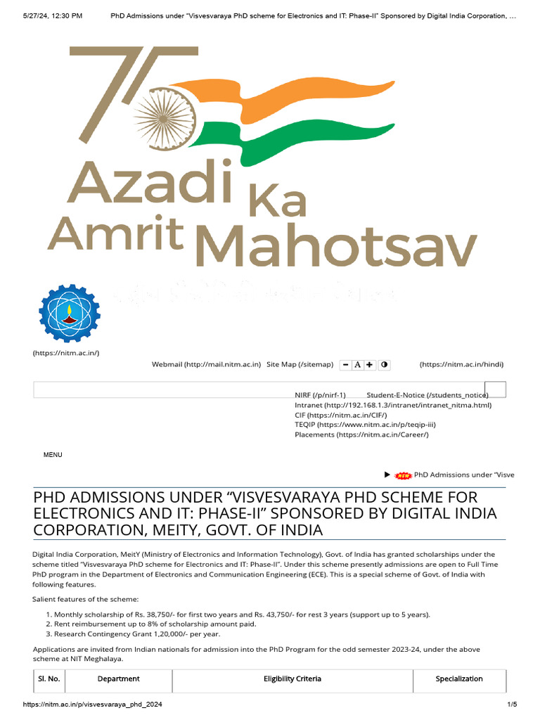 Visvesvaraya | PDF | Doctor Of Philosophy | Fee