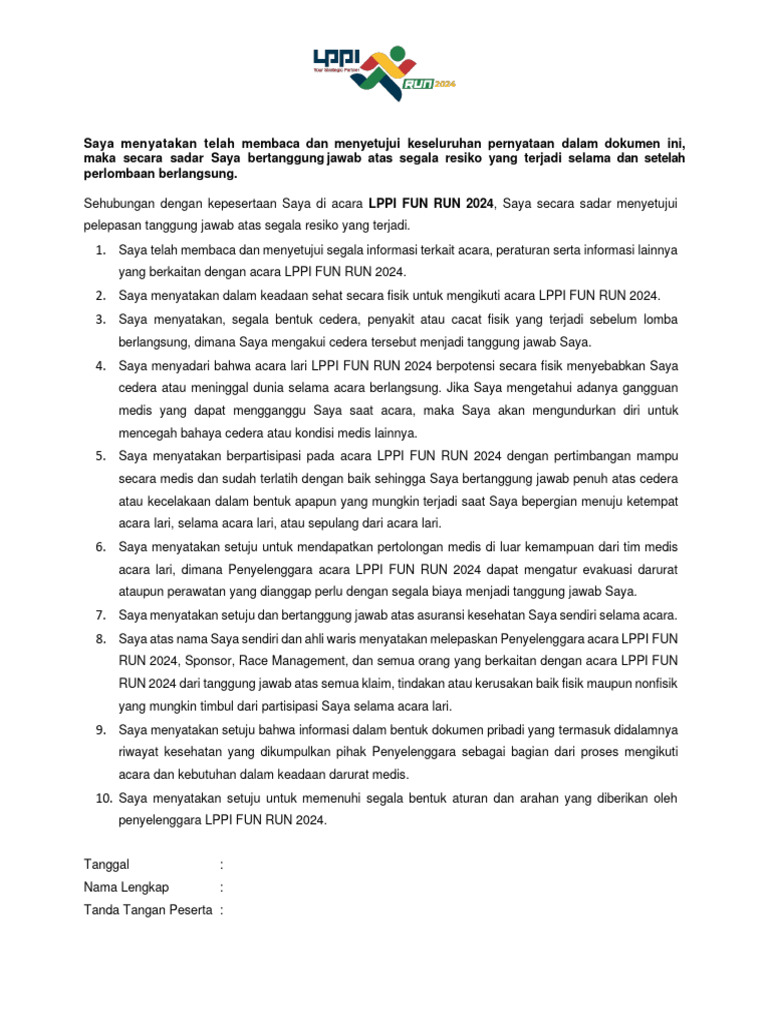 Waiver Lppi Run 2024 | PDF | Hukum