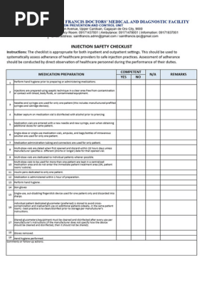 Injection Safety Checklist Download HSE Checklist With Help Of