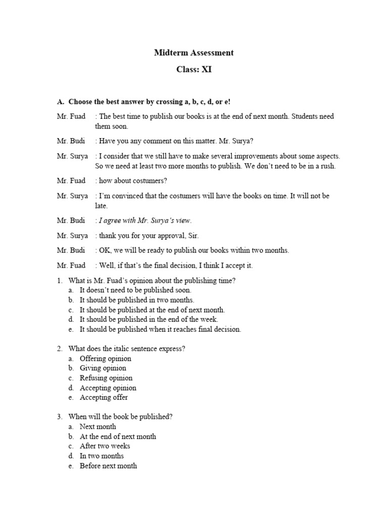 Midterm Assessment | PDF | Cakes | English Language