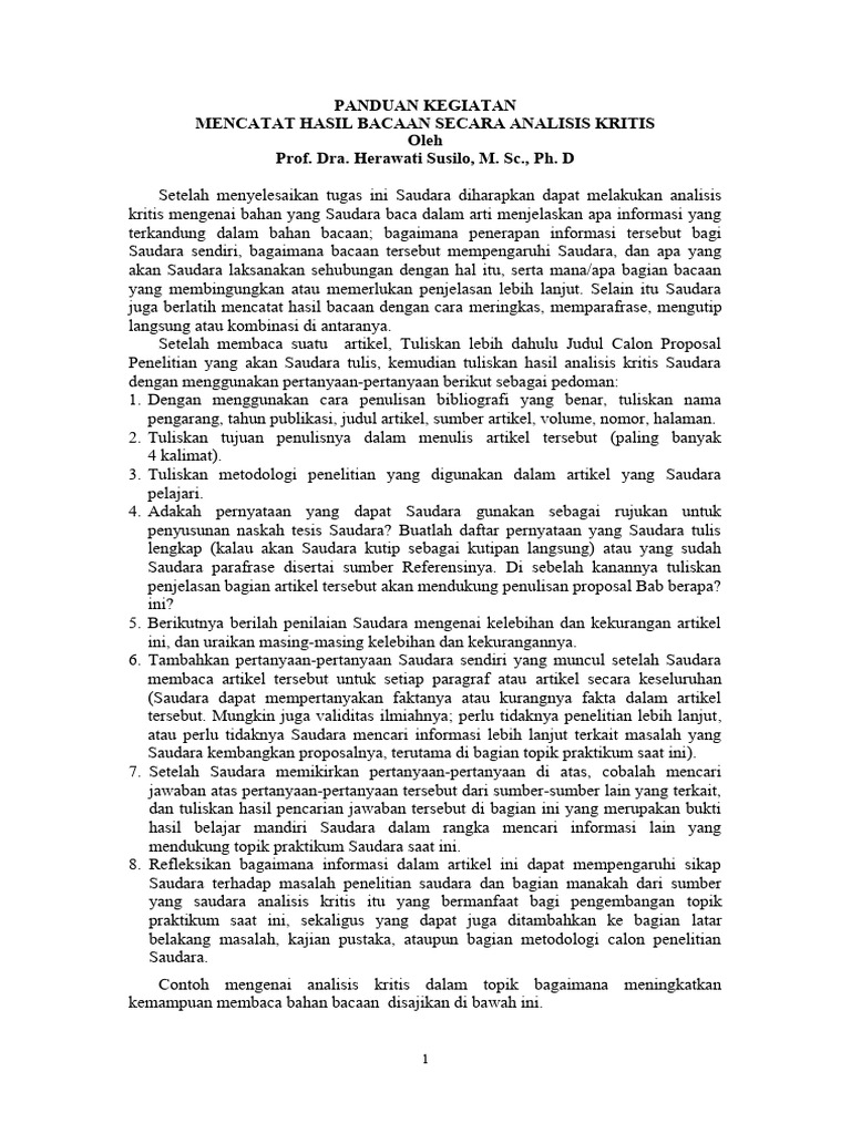 Panduan Kegiatan Antis Artikel Hera 29 Juli 2022 | PDF