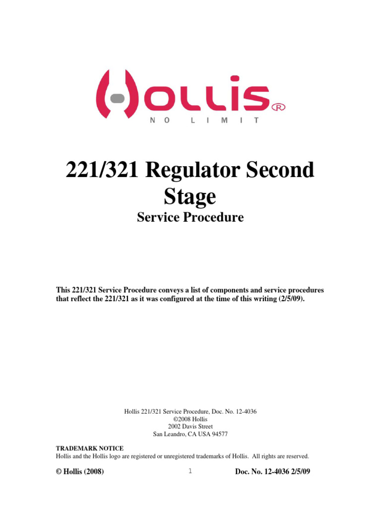 Hollis 221-321 2nd Stage Service Procedure | PDF