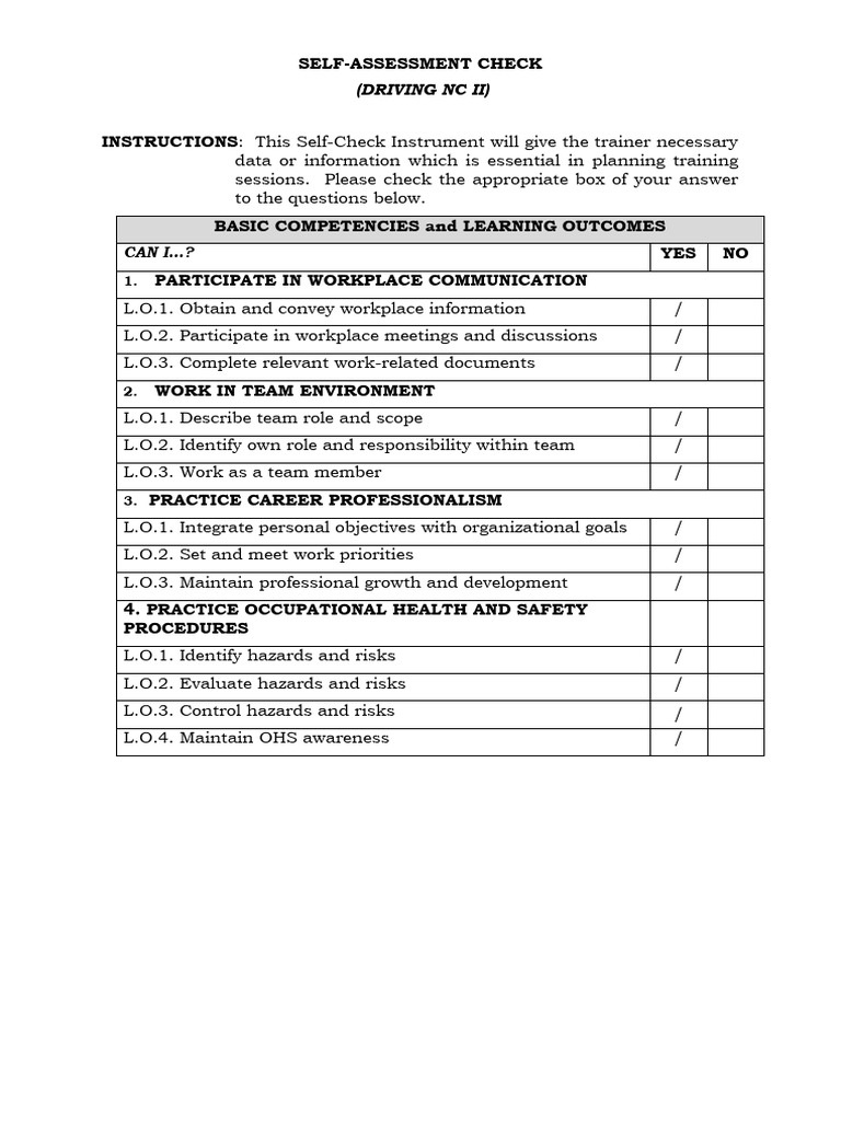 02a Self-Assessment Check | PDF | Traffic | Risk