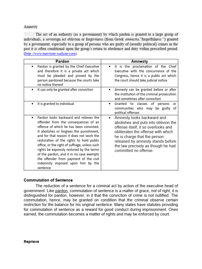 Amnesty vs. Pardon Explained | PDF | Pardon | Crime & Violence