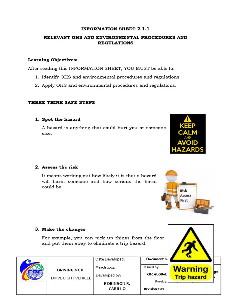 07F-Information-Sheet | PDF | Occupational Safety And Health | Headlamp
