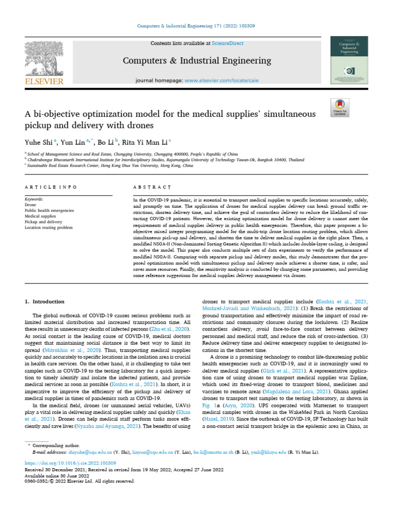 A Bi Objective Optimization Model For The Medical Supplies