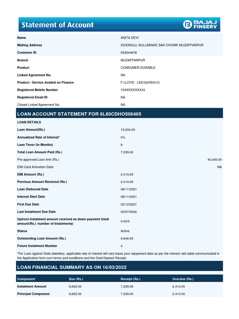 Statement of Account - 21!02!22 | PDF | Loans | Interest