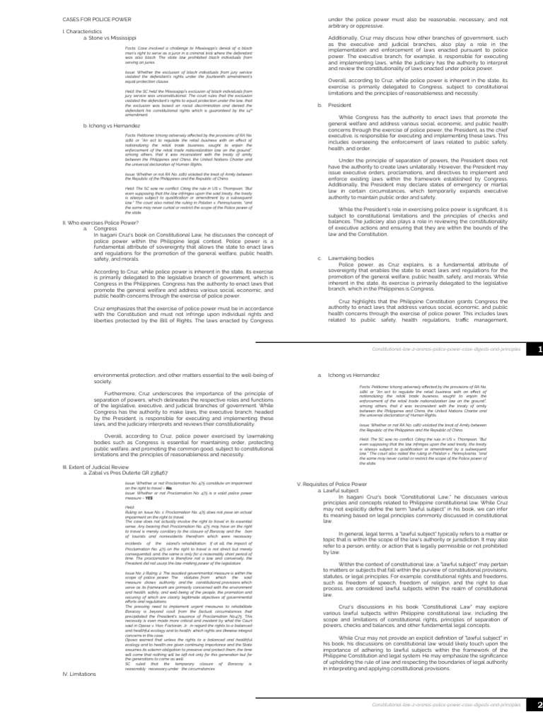 Police Power Case Studies & Principles | PDF | Police Power (United ...