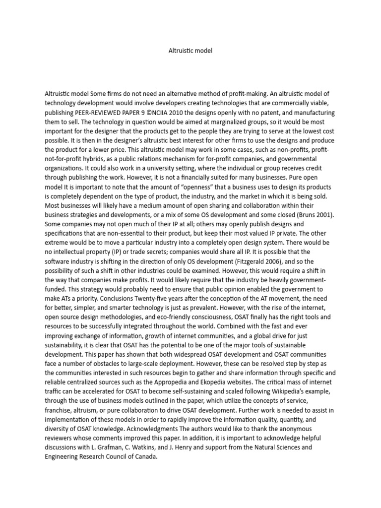 Altruistic Model | PDF | Intellectual Property | Profit (Economics)