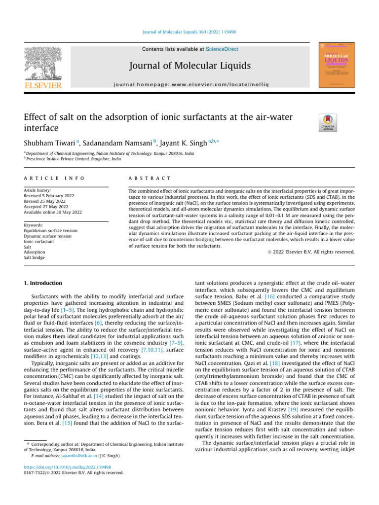 SDS Water Salt - Reduce CMC | PDF | Surfactant | Adsorption