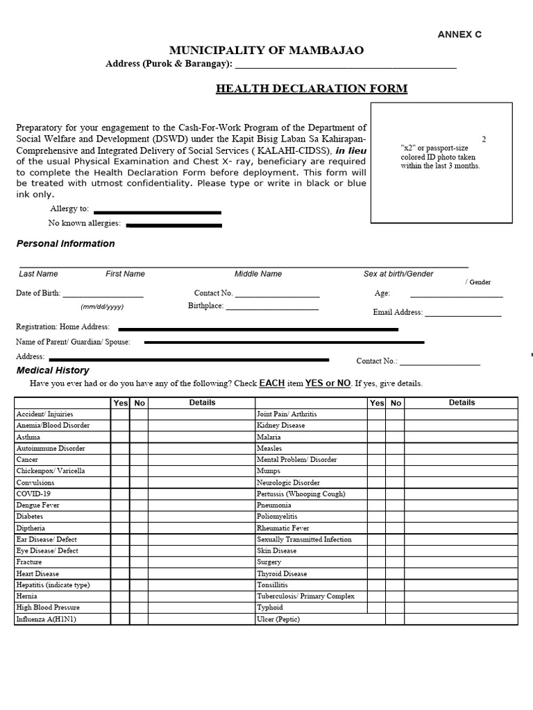 Health Declaration ANNEX C | PDF | Informed Consent | Medical Specialties