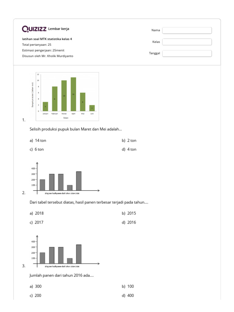 Latihan Soal MTK Statistika Kelas 4 - Quizizz | PDF