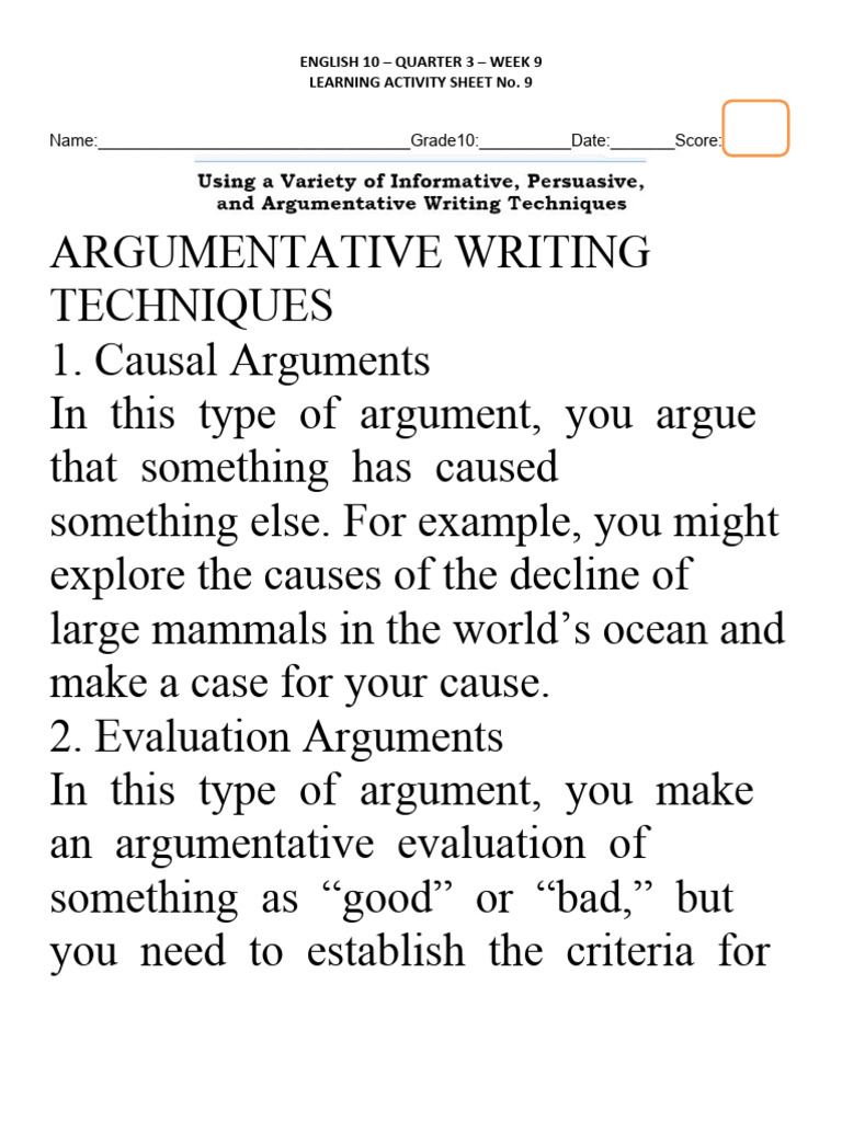 ENGLISH 10-Las 9 | PDF | Narrative | Argument