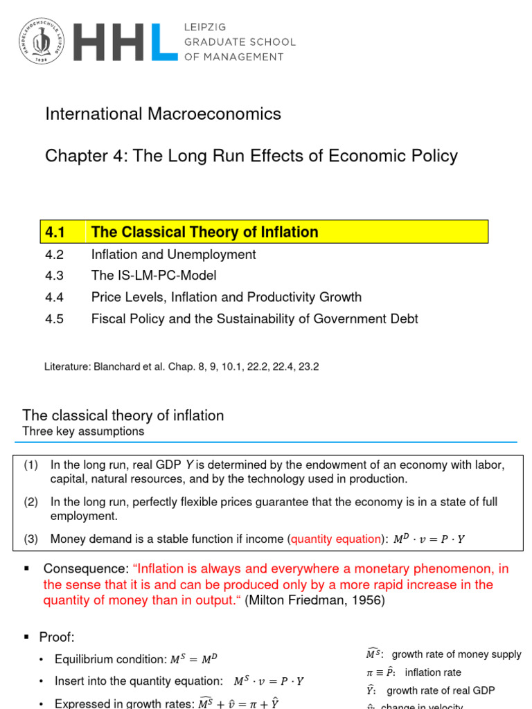 Macro - 2023 - MSc24 - Chap - 4 - Long Run | PDF | Inflation | Money Supply