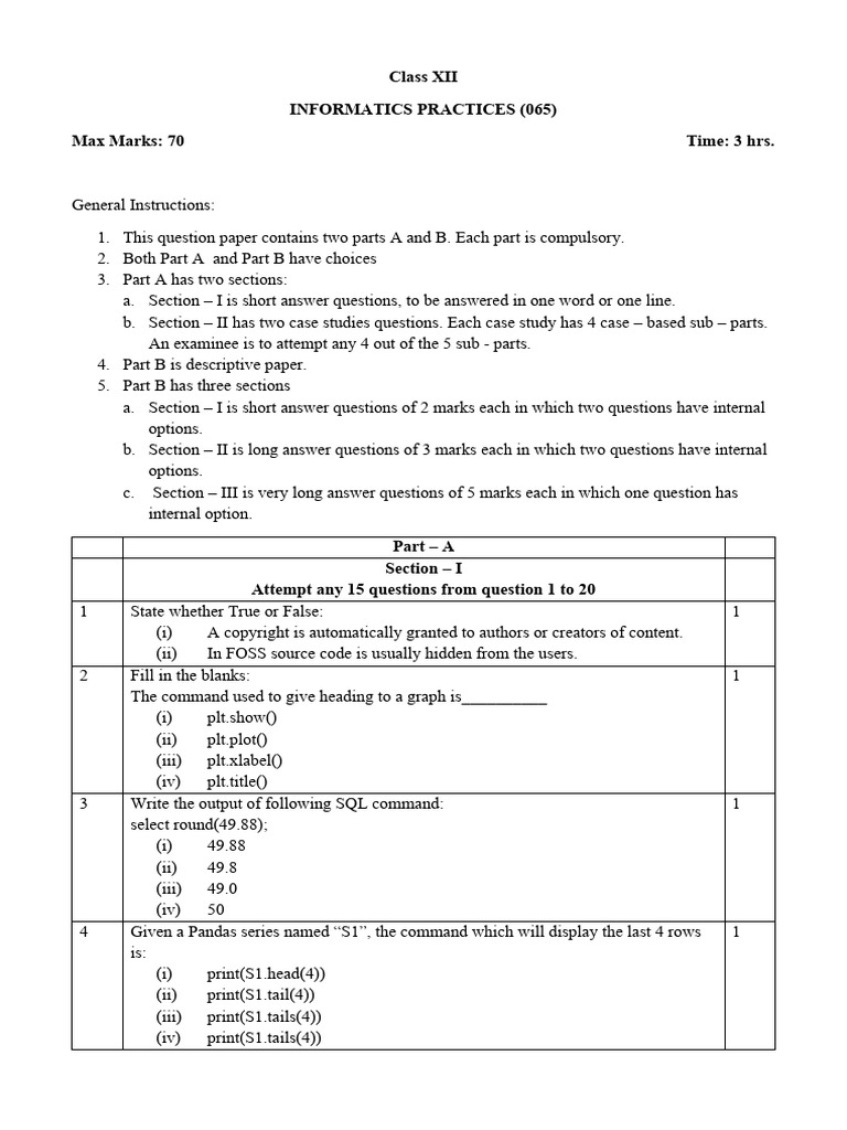 Class XII - Informatics Practices - Sample Paper III | PDF | World Wide Web | Internet & Web