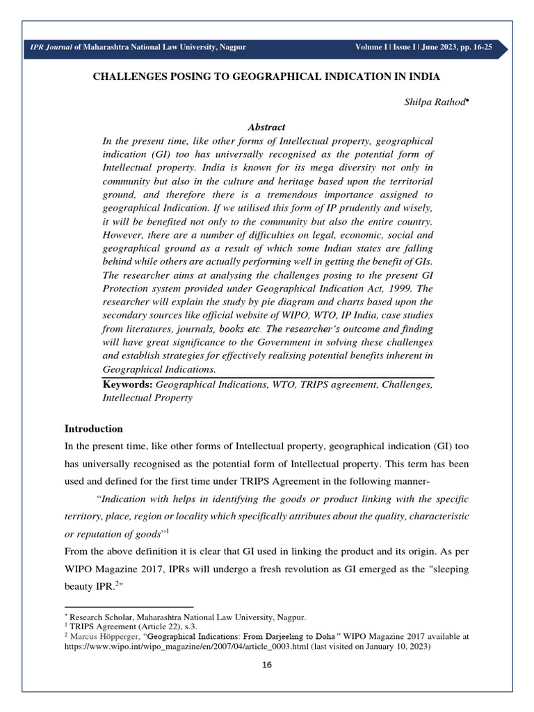 Challenges to Geographical Indications in India | PDF | Intellectual ...