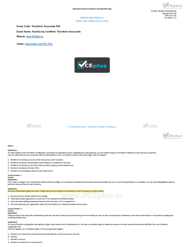 Terraform Associate Exam Guide 003 | PDF | Version Control | Cloud ...