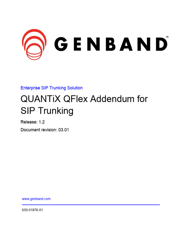 630-01876-01 03.01 1.2 QUANTIX QFlex Addendum SIP TRNKNG | PDF | Session Initiation Protocol ...