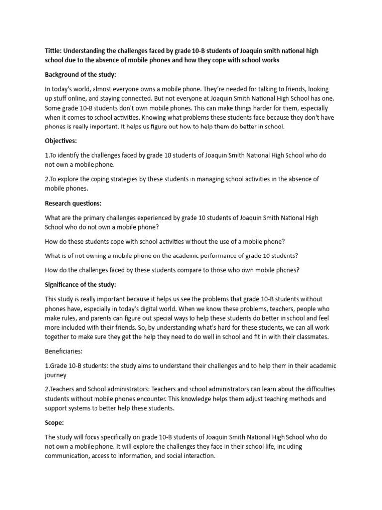 understanding the challenges faced by grade 10-B students of Joaquin ...