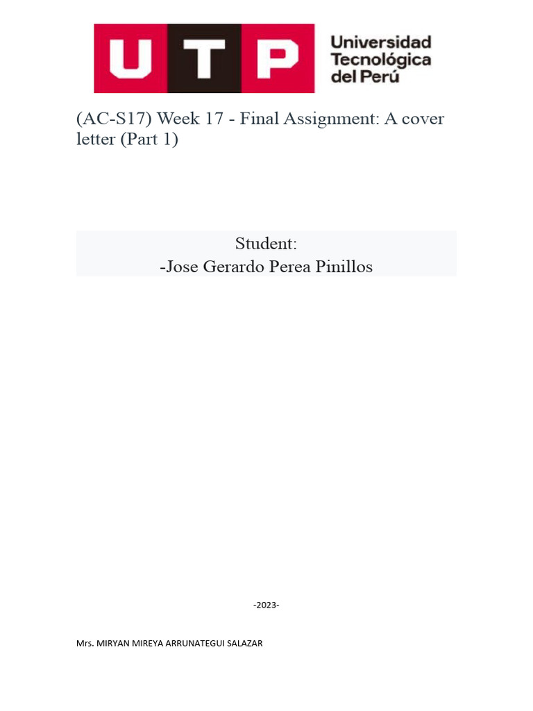 AC-S17 Week 17 Final Assignment A Cover Letter Part 1 | PDF