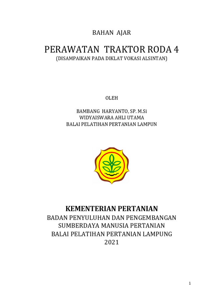 Bahan Ajar Merawat Traktor Roda 4 | PDF