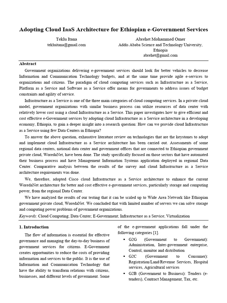 Adopting Cloud Iaas Architecture For Ethiopian E-Government Services | PDF | Cloud Computing ...